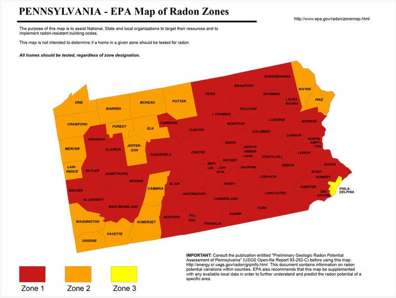 Radon Map Of Pennsylvania Radon Map Of Pennsylvania